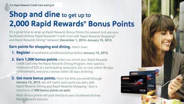 Southwest Rapid Rewards Dining Bonus - Up To 2,000 Points!