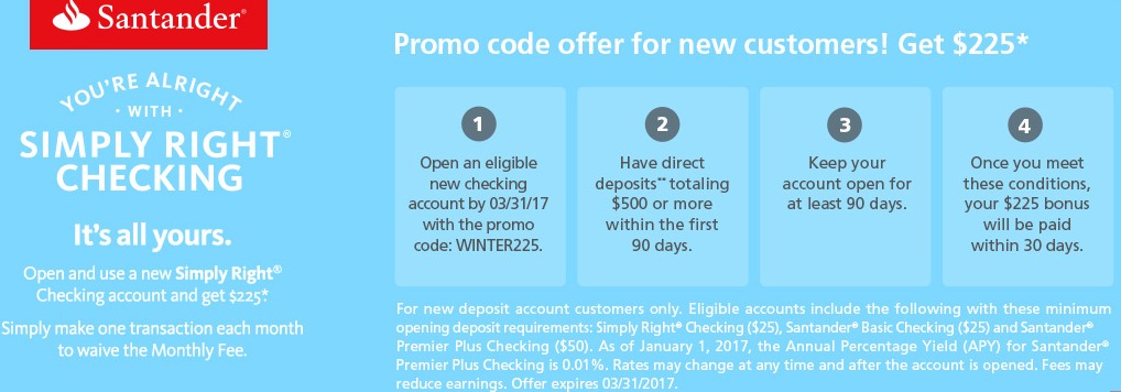 Santander Bank Checking Account Bonus, $225 Bonus After $500 Direct ...