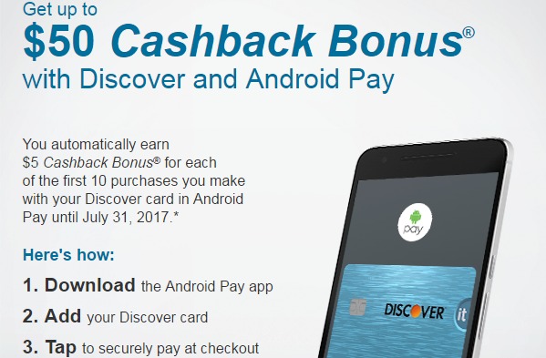 Earn $50 Cashback Bonus with Discover and Android Pay [Targeted ...
