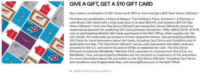 Simon Mall Gift Card Sale, 20% Off Domino's, JCPenney, Children's Place ...