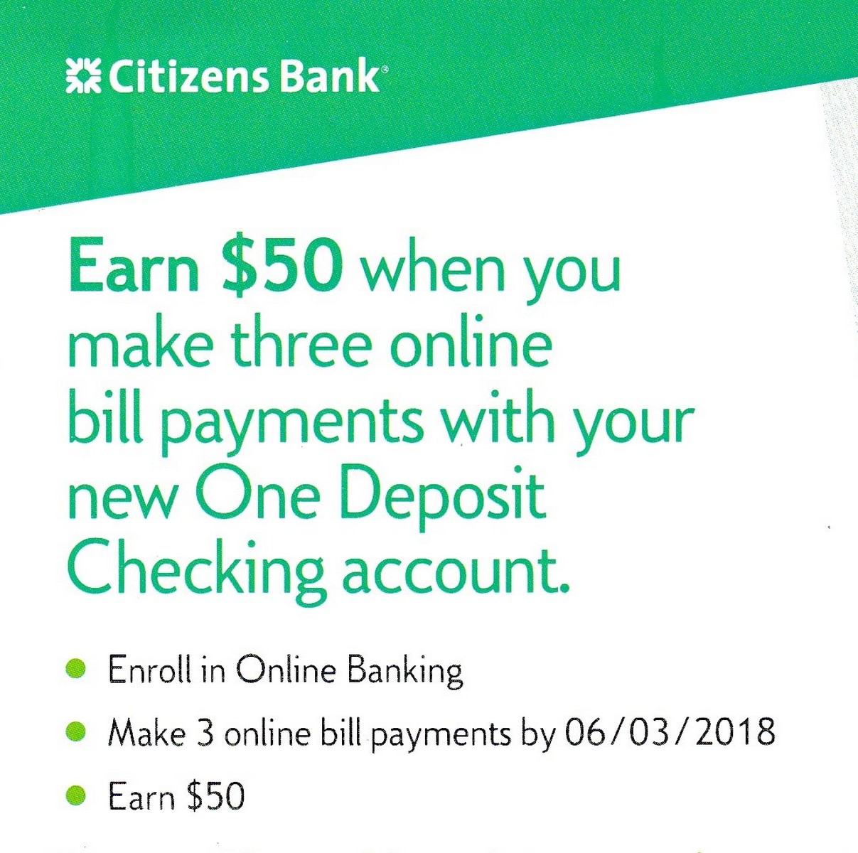 (Targeted?) A Quick & Easy $50 Offer from Citizens Bank