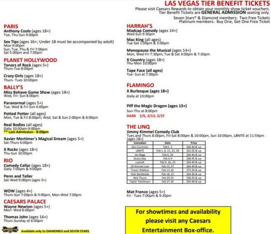 Caesars Rewards Free Ticket Shows - 5 Highest Rated