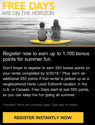Hertz Promotion, Earn up to 3 Free Days with One Rental - Miles to Memories