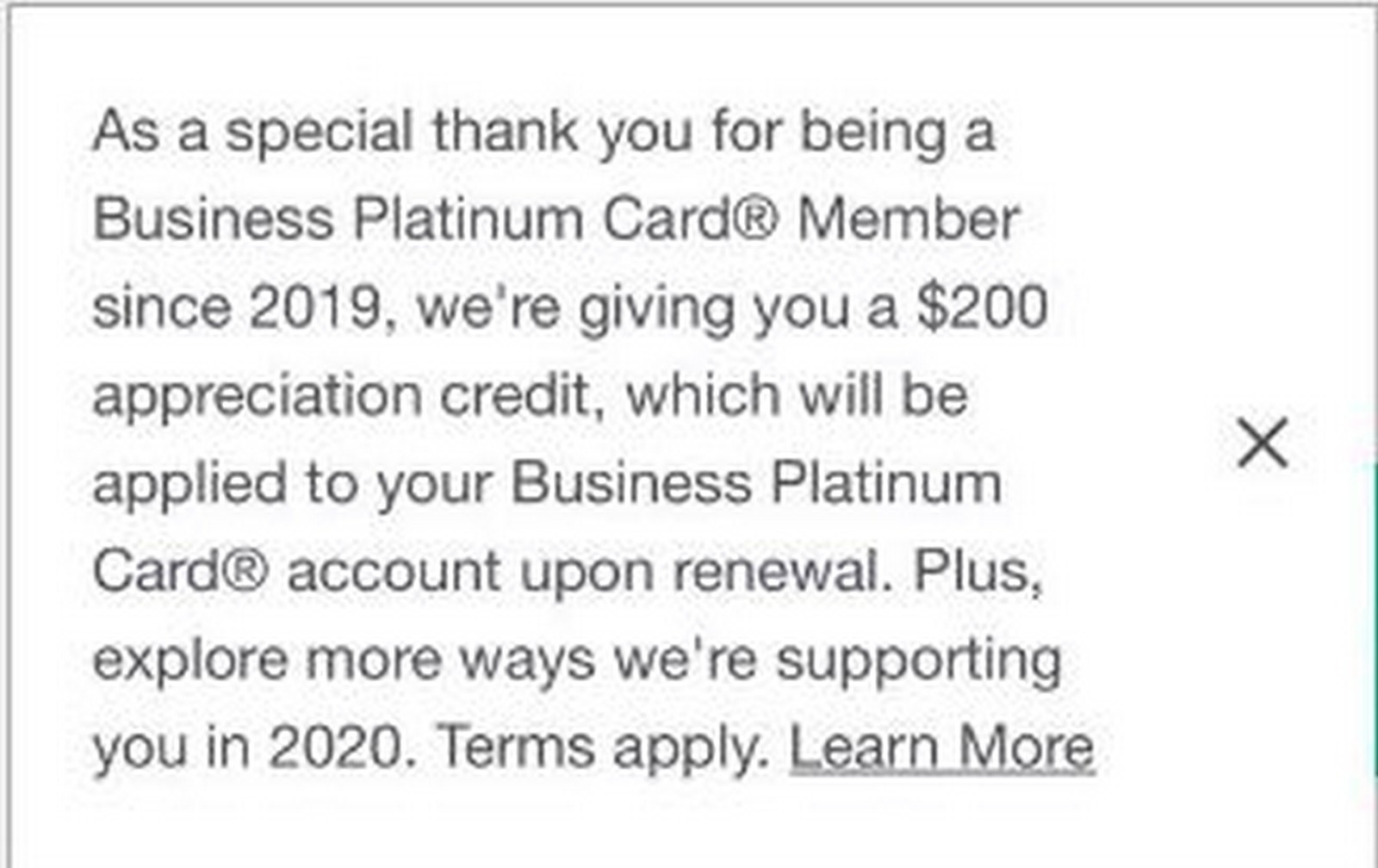 $200 Thank You Credits For Amex Business Platinum Cardholders