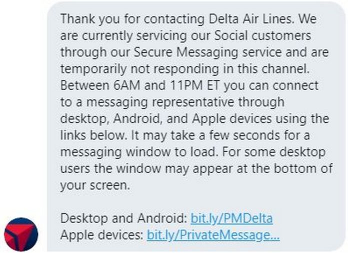 Delta Message Us Is A Hot Mess - Bring Back Social Media Delta!