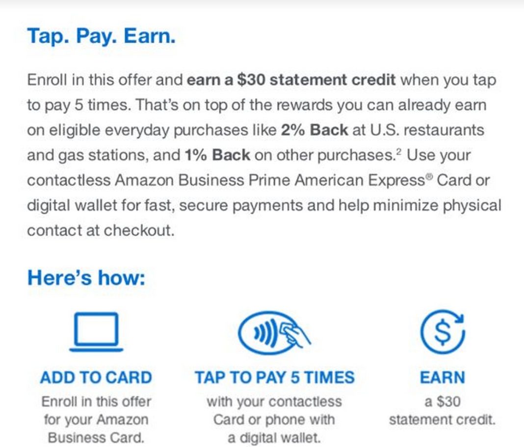 Amazon Prime Business Card Offer - $30 For Contactless Payments