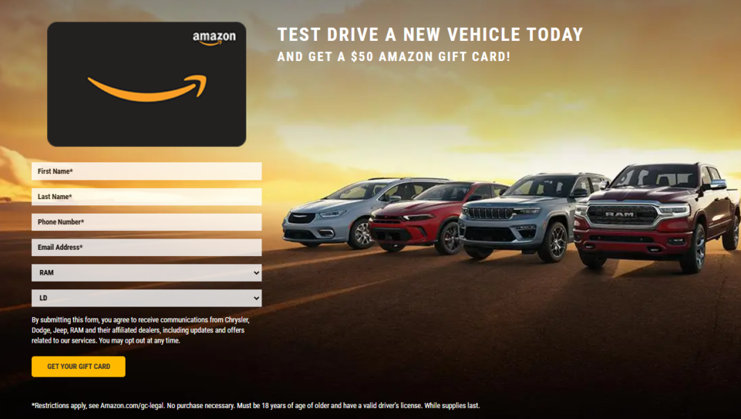 Jeep/Chrysler Test Drive Bonus, Get a $50 Amazon Gift Card - Miles to ...